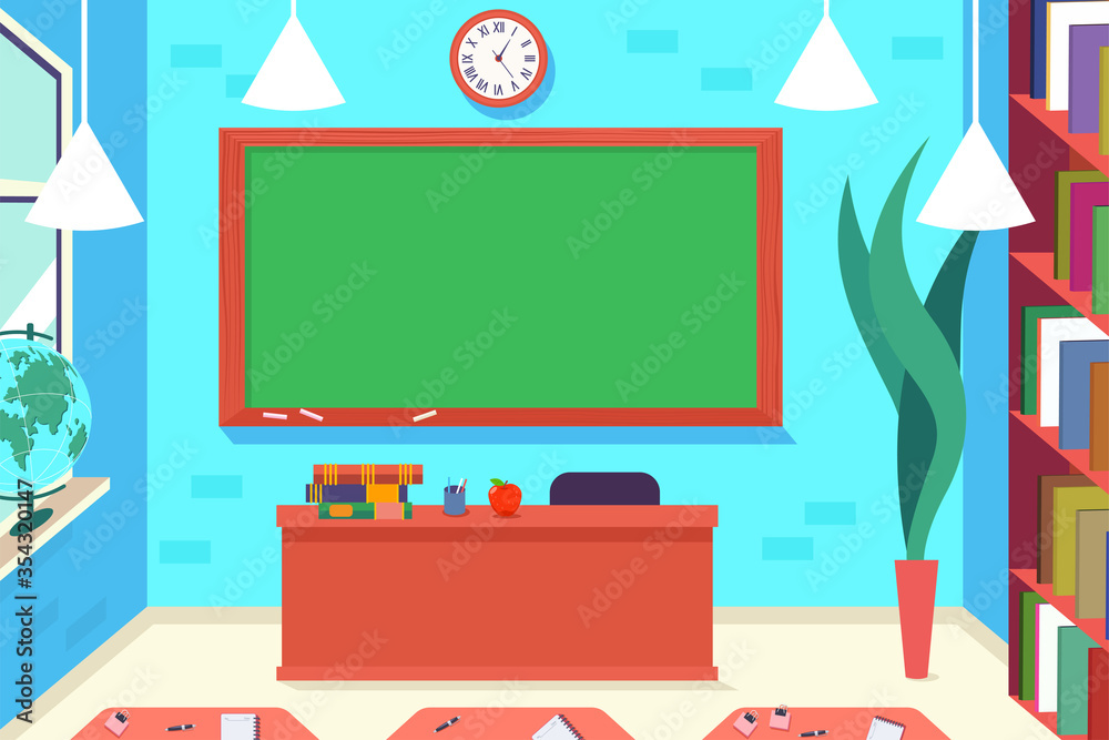 Empty school classroom with chalkboard vector cartoon illustration ...