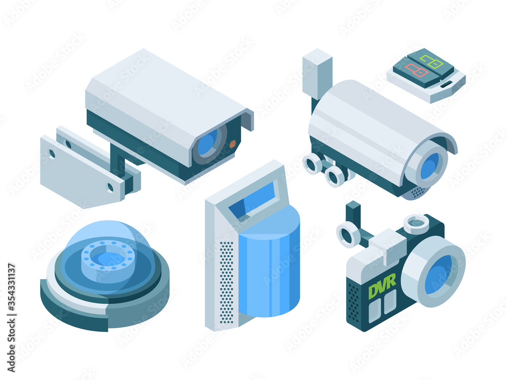 Security camera smart isometric set. Electronic modern security home ...