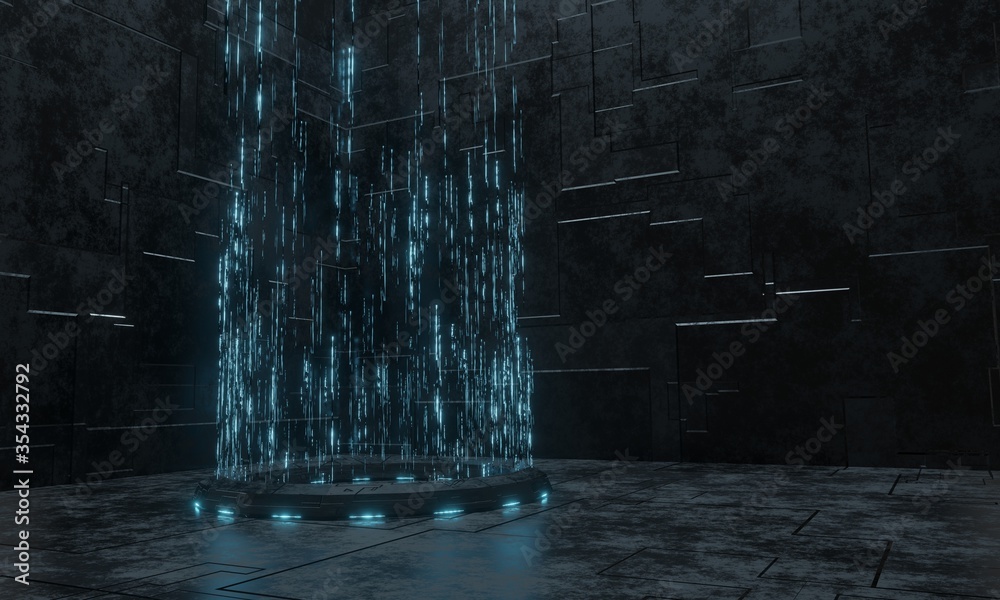 3D Rendering of abstract technology product display background. Glowing ...