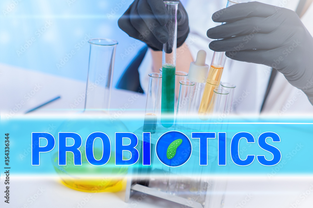 Probiotic icon on background of laboratory. Logo of probiotics with ...