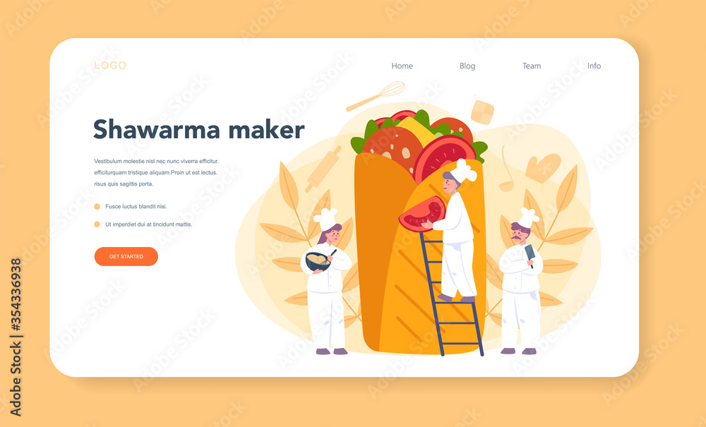 Shawarma street food web banner or landing page. Chef cooking Stock ...