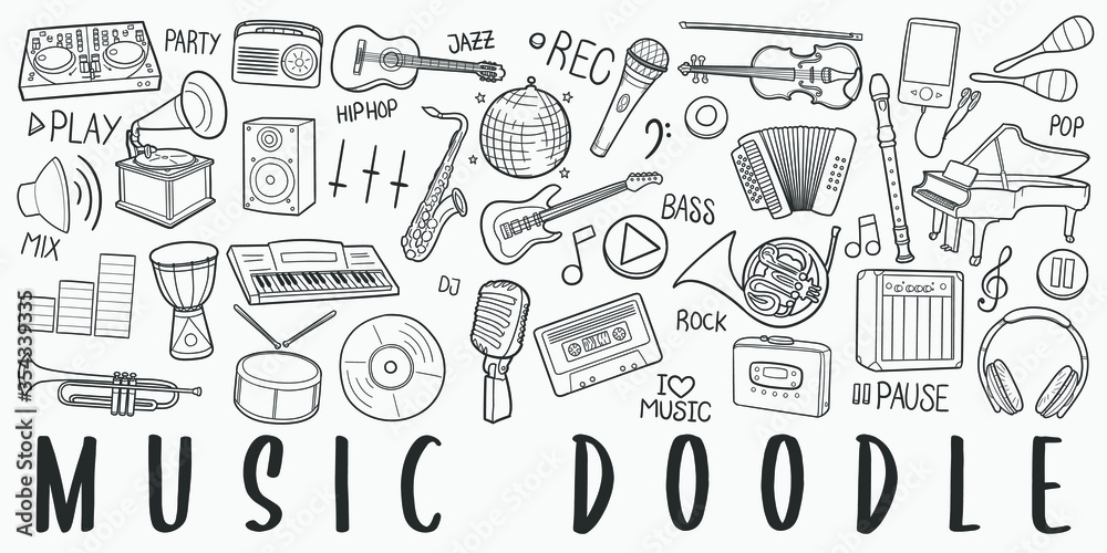 Music Tools Doodle Line Art Illustration. Hand Drawn Vector Clip Art ...