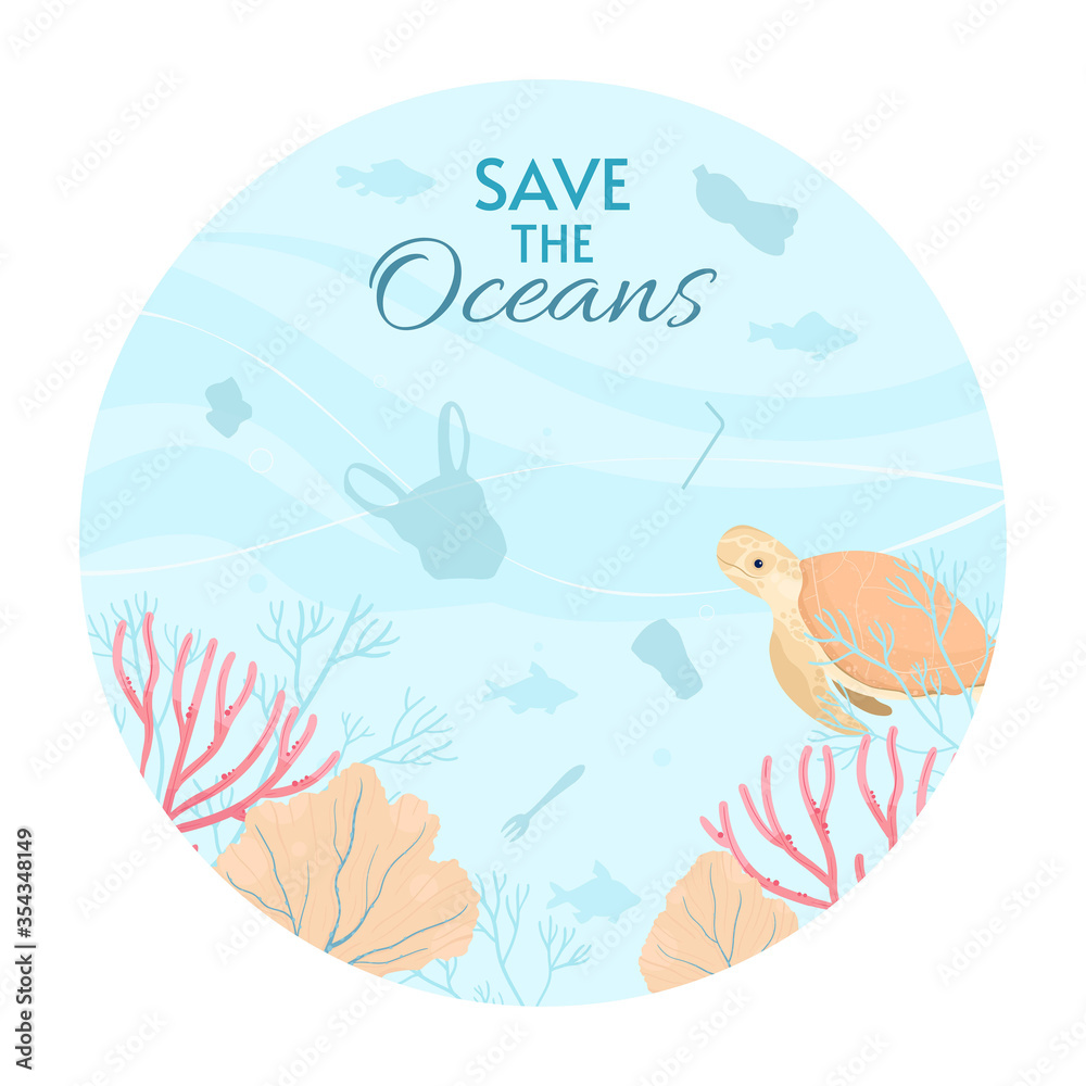 World Oceans Day Card Vector illustration. Help protect, and conserve ...