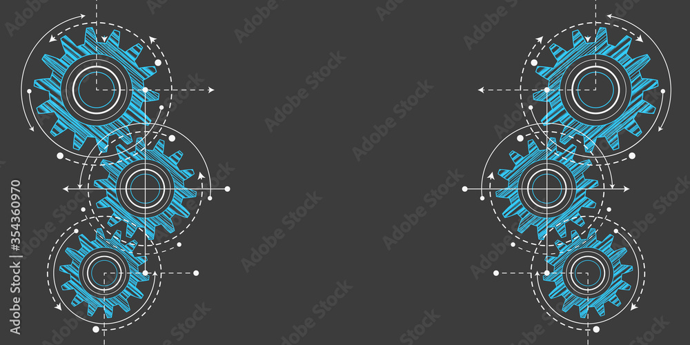 Technical drawing of gears on a black background.Engineering Technology ...