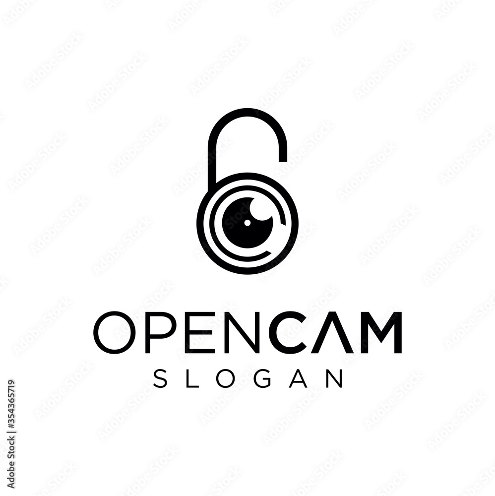 Key Camera Logo Design Stock Vector. Lock Cam Logo Template Black ...