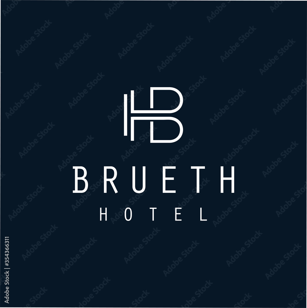 Monogram Letter B H Logo With Thin Black Outline Contour. Modern Trendy ...