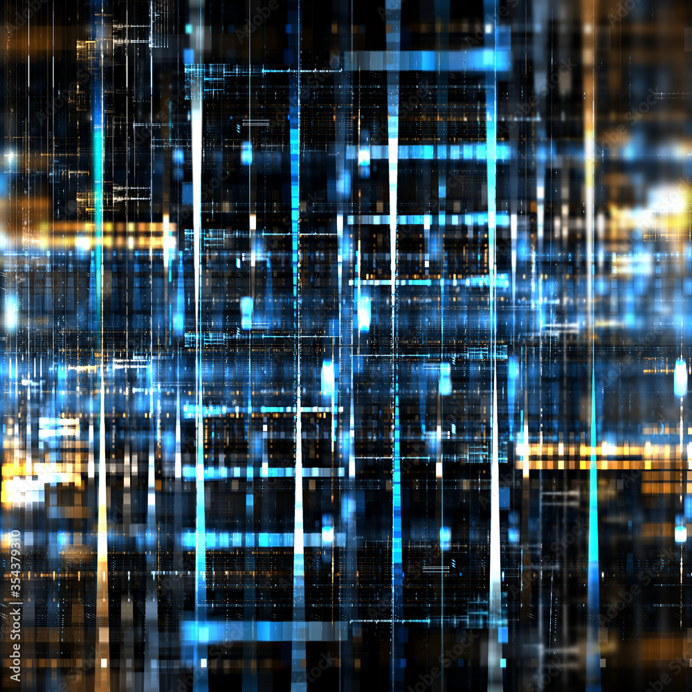 Background image of blue and orange computer's connections and circuits ...