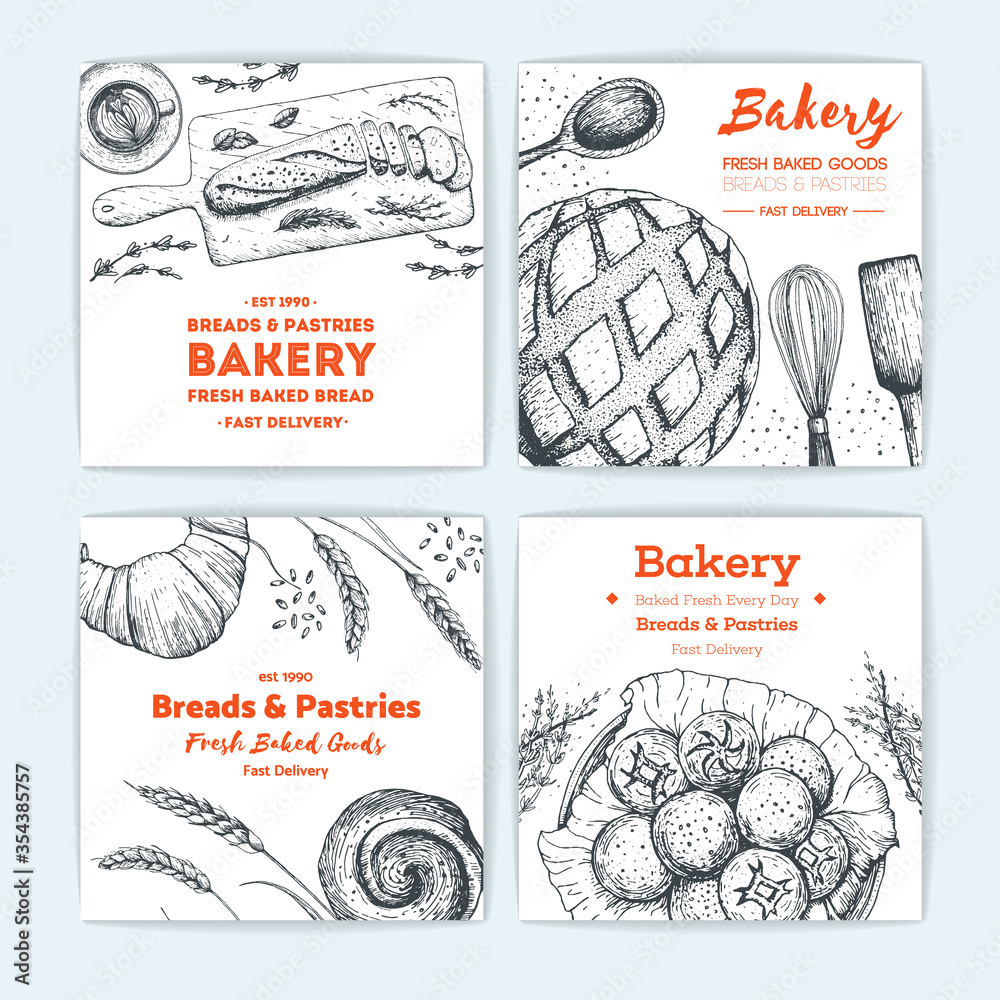 Bakery vector illustration. Banner set. Hand drawn sketch with bread ...