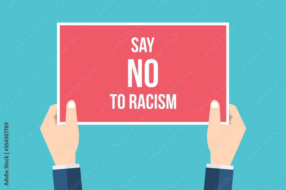 Say no to racism. Hands holding placard, sign. Flat style vector ...