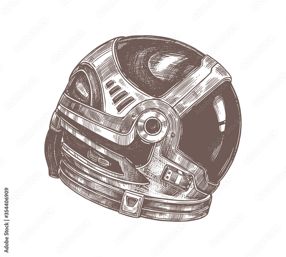 Vector drawing of astronaut helmet in profile. Space cosmonaut ...