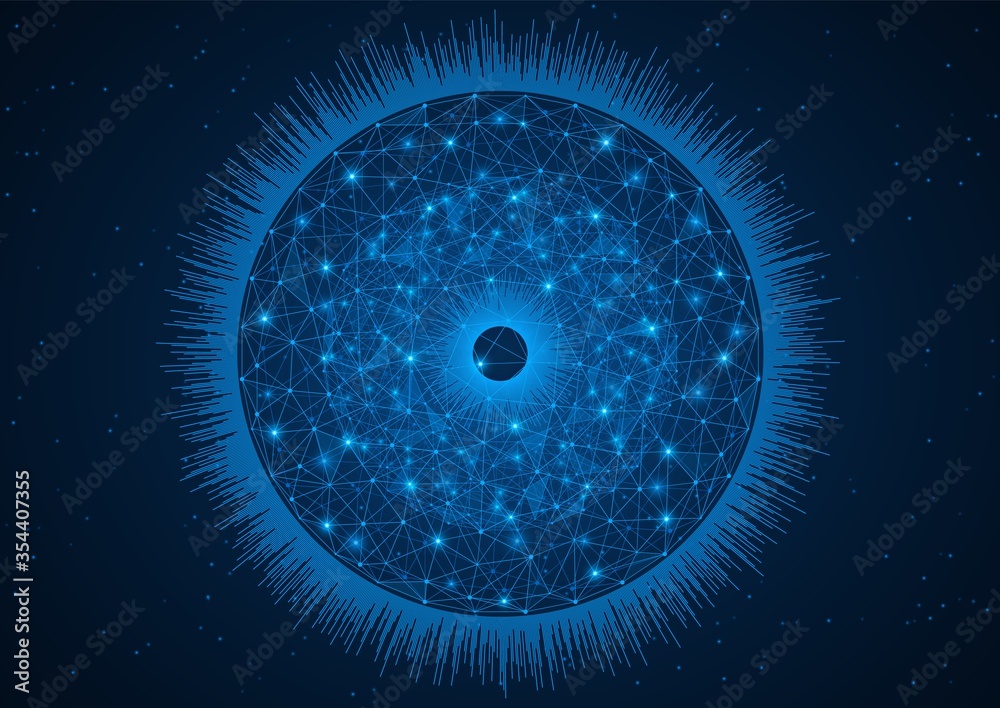 The cyber eye. Chain of connected particles. The concept of ...