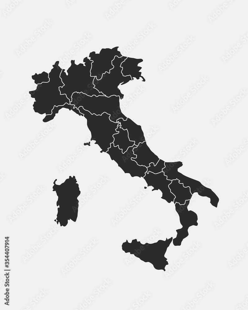 Italy map with regions isolated on a white background. Map of Italy ...