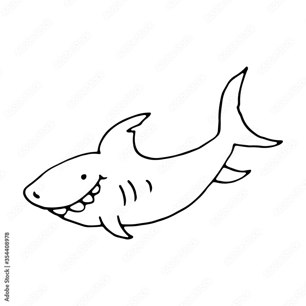 cute shark and World Oceans drawn doodle.Design template,logo,badge ...