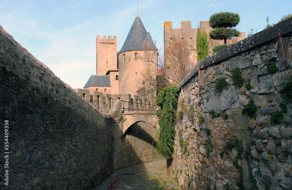 Inside of the walls of Carcassonne Castle. Everything inside the walls ...