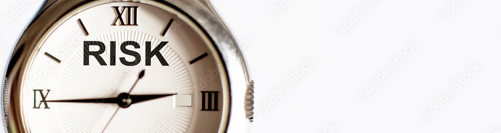 RISK Work text.Business times concept people walking overlay with time ...