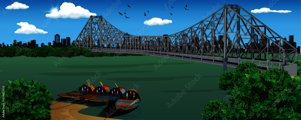 illustration of the British-era Howrah Bridge across Hooghly River ...