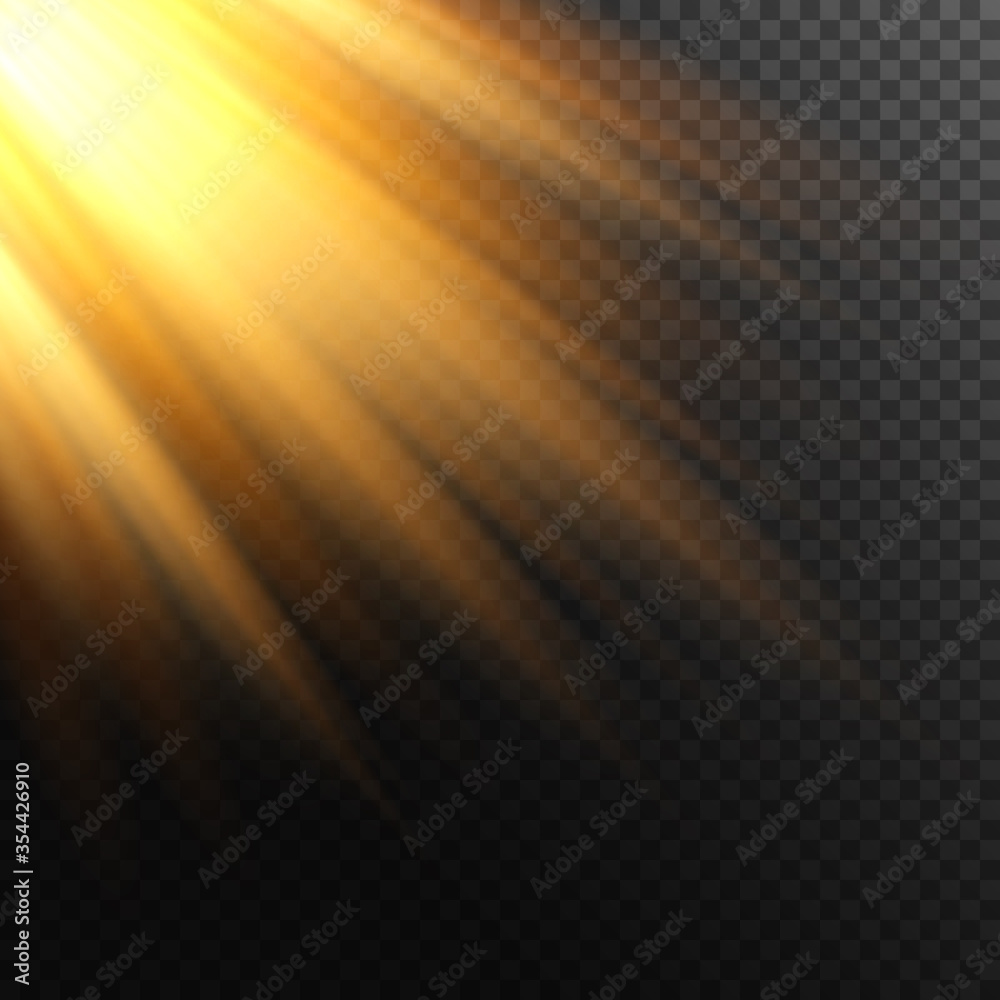 Rays of light on transparent background. Sun rays. Sunny weather. Warm ...