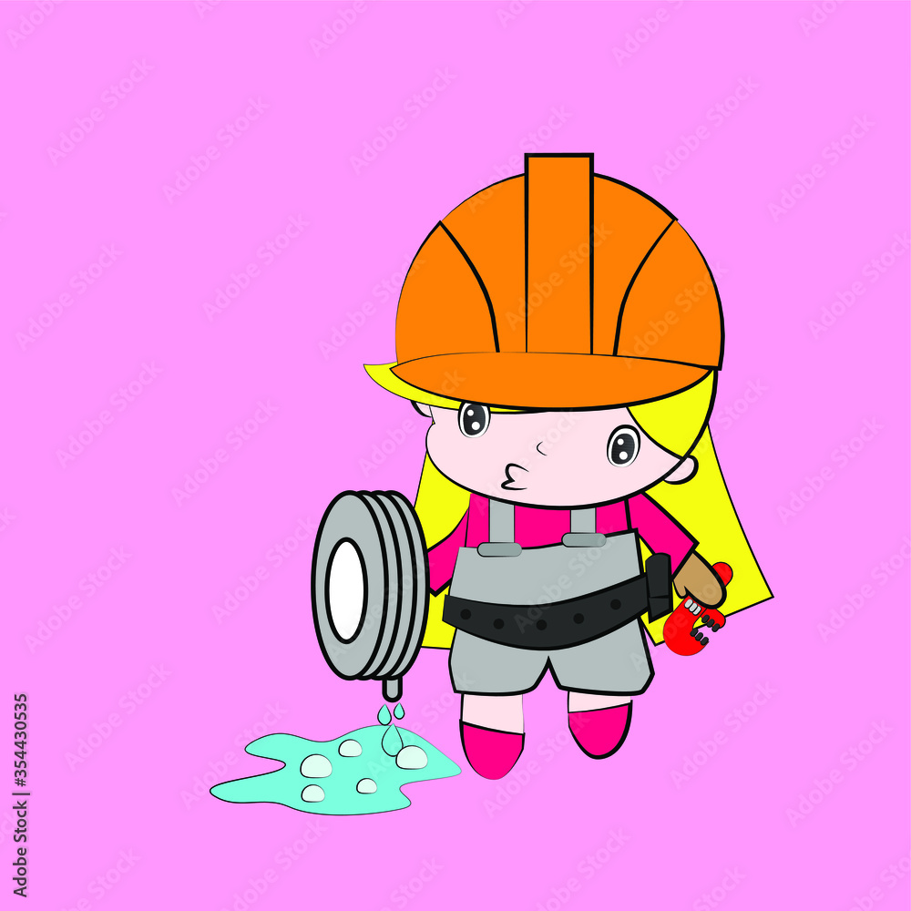 plumber vector illustration of cute chibi character isolated for kids ...