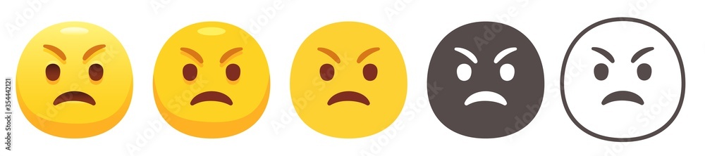 Grumpy emoji. Angry yellow face with frowning mouth and eyebrows ...