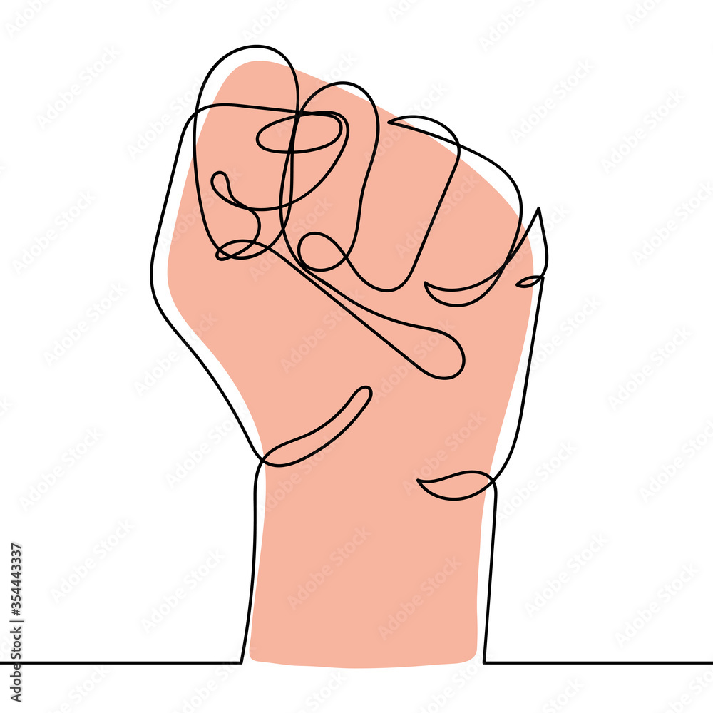 Continuous line drawing of strong fist raised up. Human arm with ...