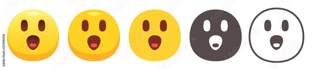 Surprised emoji. Yellow face face with open mouth. Awe emoticon flat ...