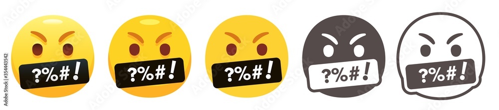 Cursing emoji. Angry yellow face with grawlixes symbols on mouth ...