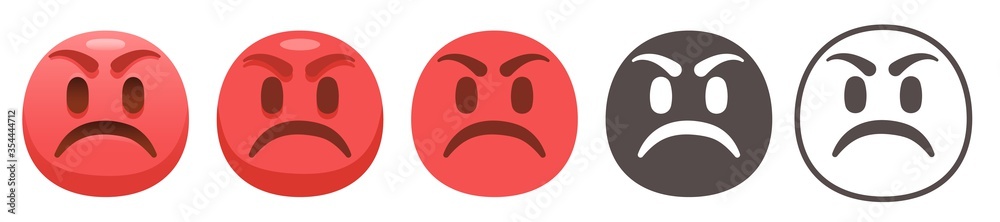 Pouting emoji. Grumpy red face with eyebrows scrunched downward and ...