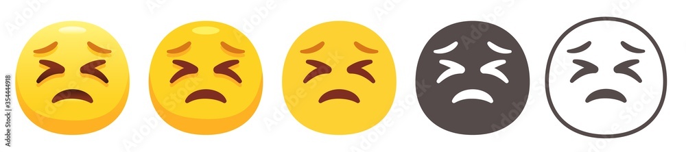 Persevering emoji. Helpless yellow face with scrunched eyes, sad smile ...