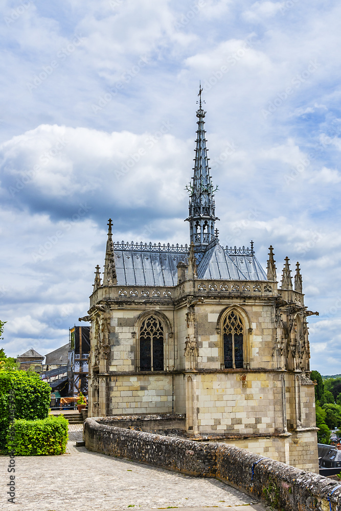 View of Amboise Saint Hubert gothic chapel. Saint Hubert Chapel houses ...