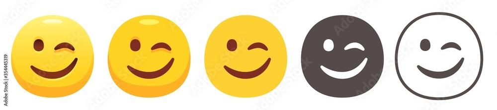 Winking Face. Funny yellow emoji icon, eye wink emoticon with smiling ...