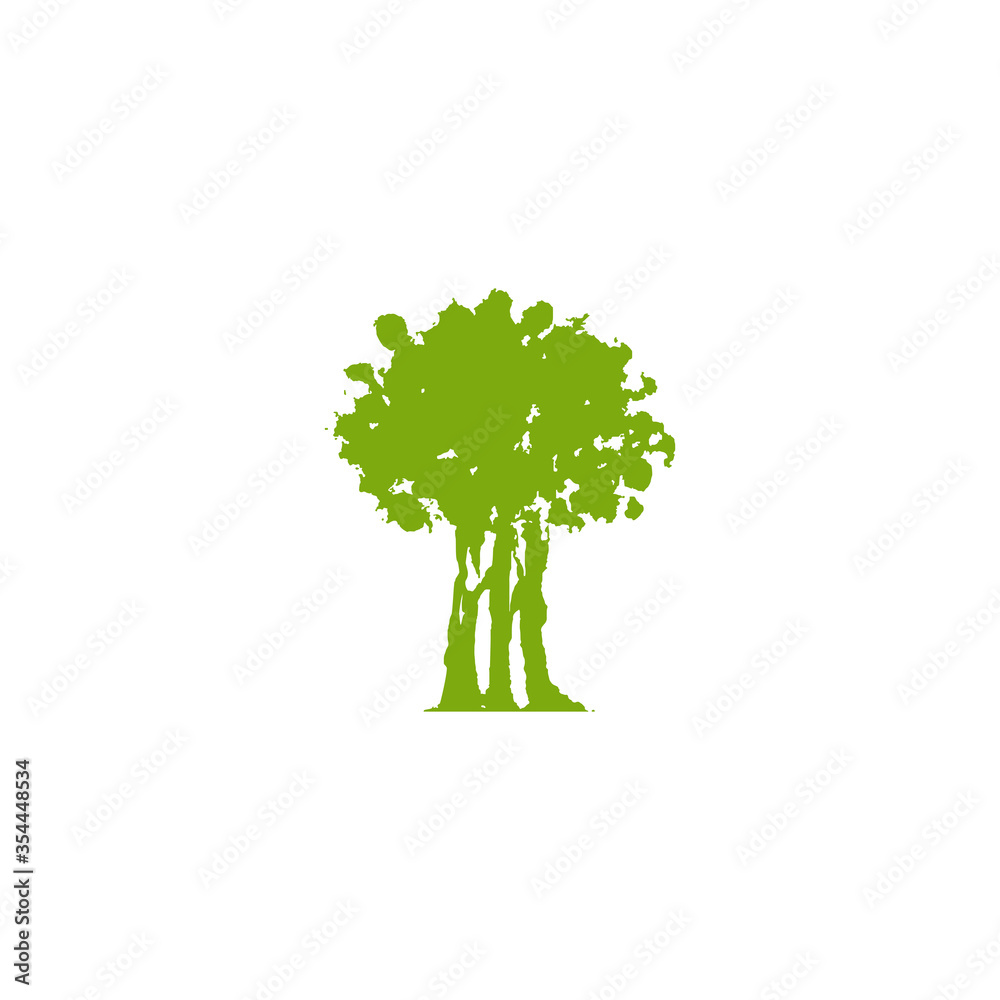 Green paint drawn trees logo isolated on white. organic symbol. Natural ...