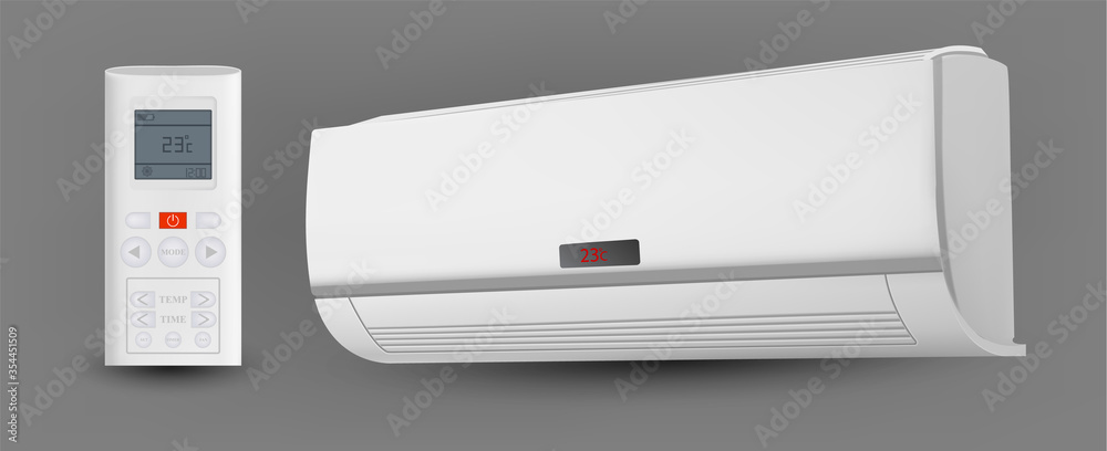 Air Condition System With Remote Control Vector. Block Of Conditioner ...