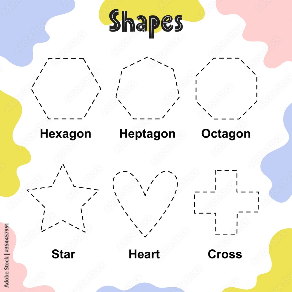 Tracing shapes worksheet for kids. Hexagon, heptagon Stock Vector ...
