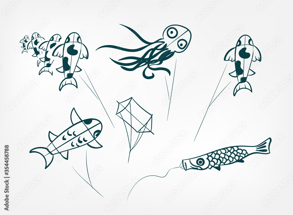 kite traditional geometric kimono card background vector sketch ...