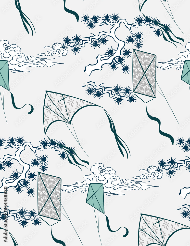 kite pastel blue traditional geometric kimono seamless pattern vector ...