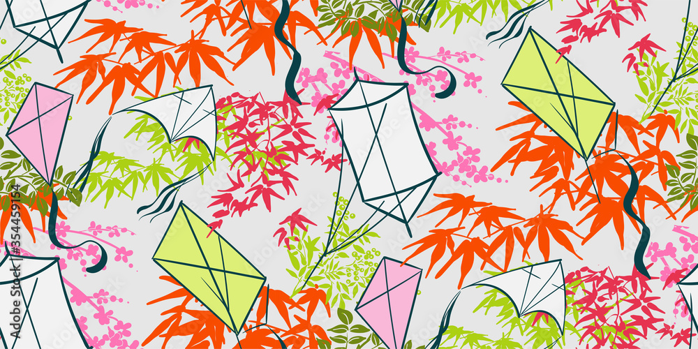 kite pink traditional geometric kimono seamless pattern vector sketch ...
