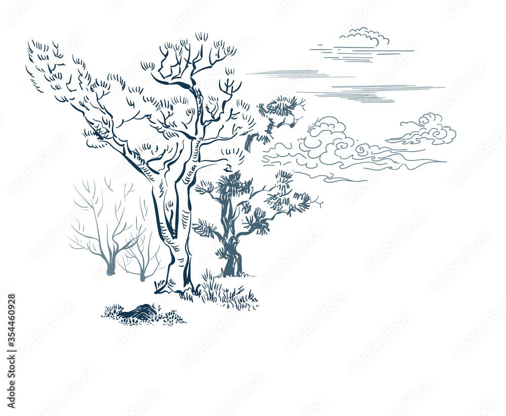 tree forest card nature landscape view landscape card vector sketch ...