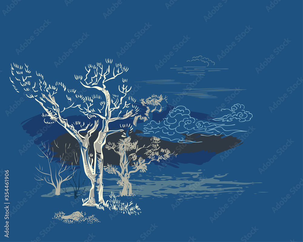 tree forest card nature landscape view landscape card vector sketch ...