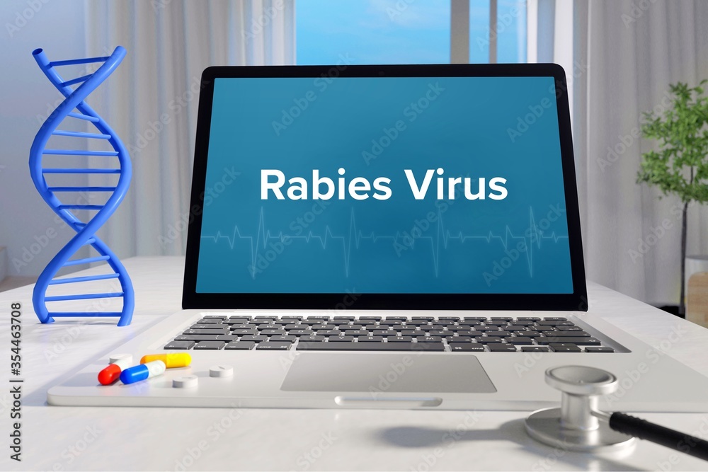 Rabies Virus. Medicine/healthcare. Computer in the office of a surgery ...