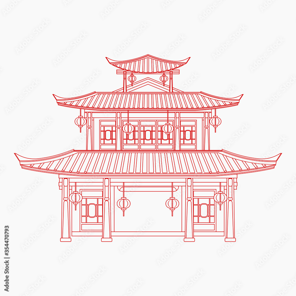 Vetor de Editable Three Roofs Traditional Chinese Building Vector ...