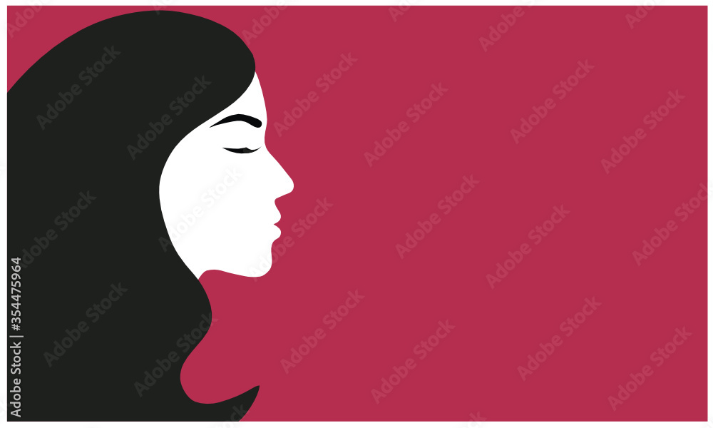 Beautiful side view face woman on red background vector illustration ...