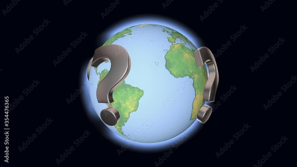 Animation of the question mark and planet earth. Problems and questions ...