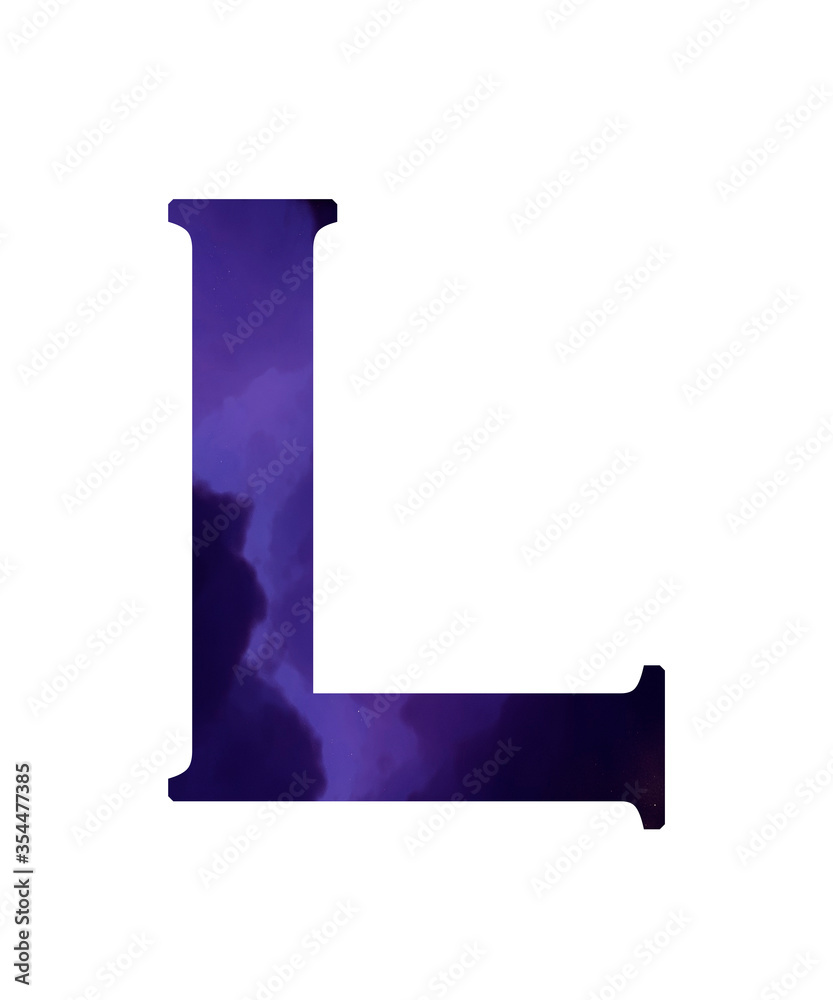 Letter L with space background isolated on white. Letter L with nebula ...