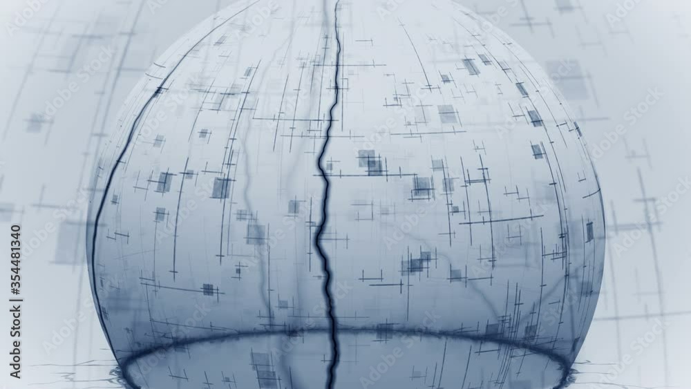 Show digital sphere from cracked ground. Half of sphere shield. Concept ...
