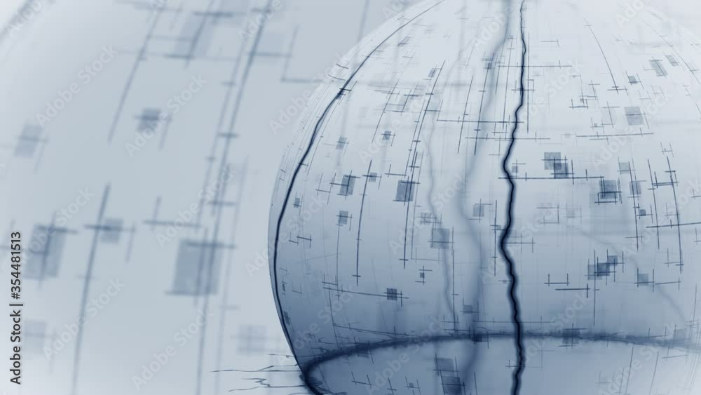 Show digital sphere from cracked ground. Half of sphere shield. Concept ...