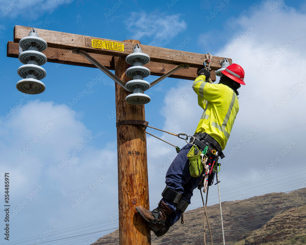 Lineman Replacing Insulator Stock Photo | Adobe Stock