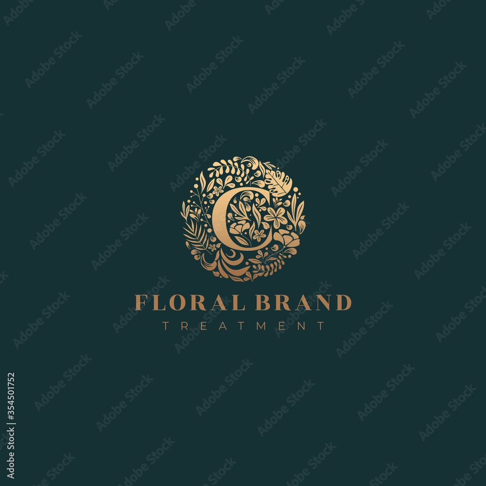 Letter C golden luxurious circle floral decorative logo Stock Vector ...