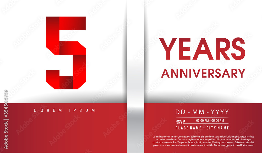 5th Years Anniversary celebration logo, flat design isolated on red and ...