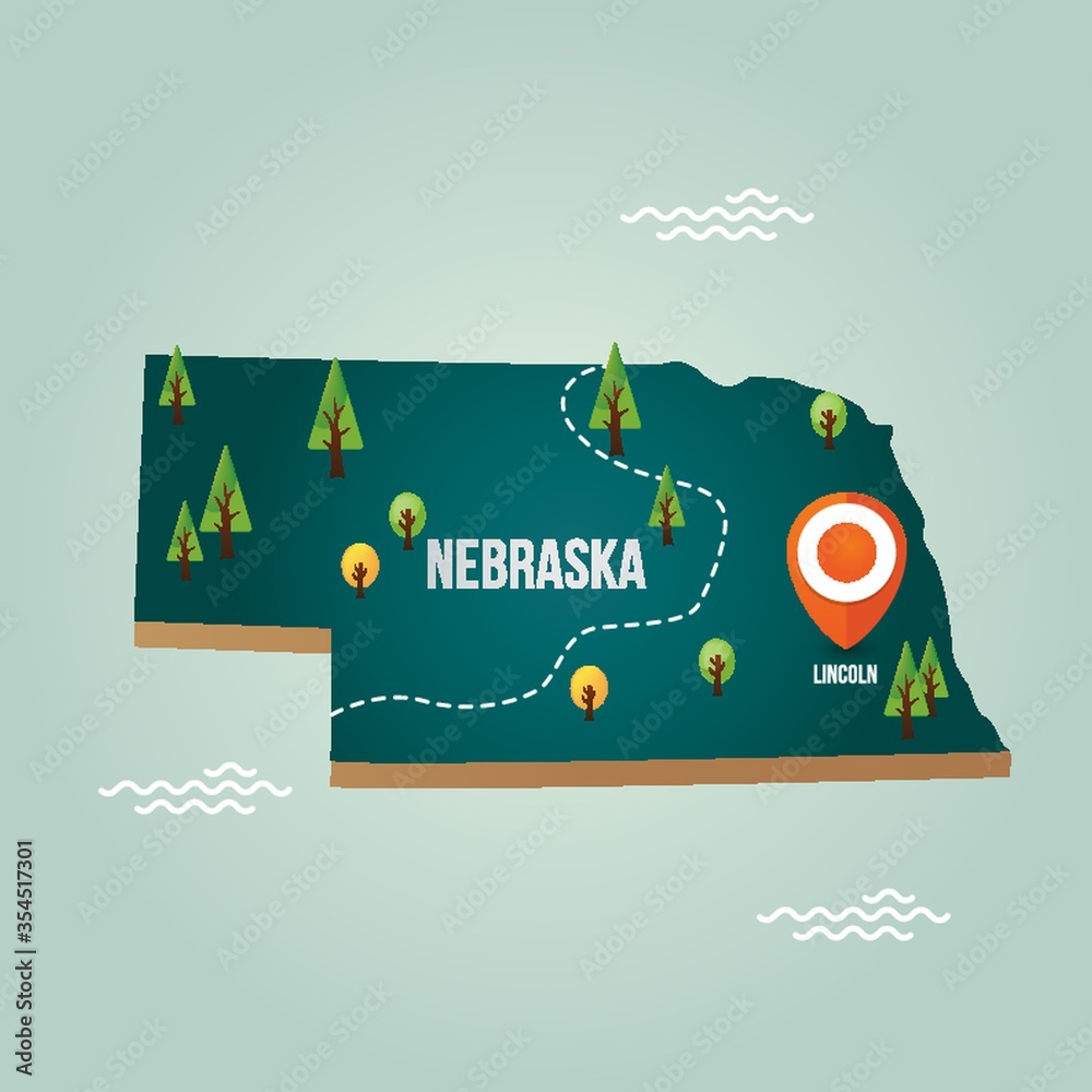 Nebraska map with capital city Stock Vector | Adobe Stock