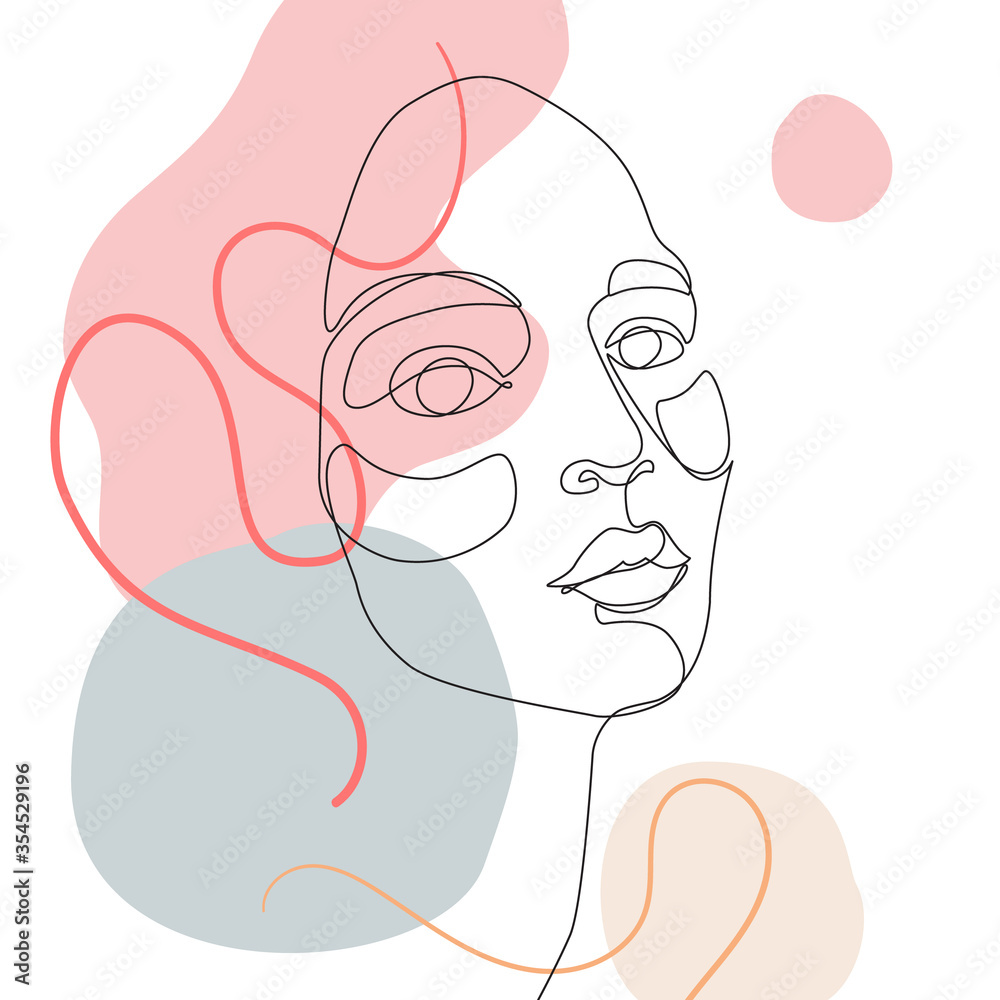 Female face one line drawing with minimal shapes and curved lines ...